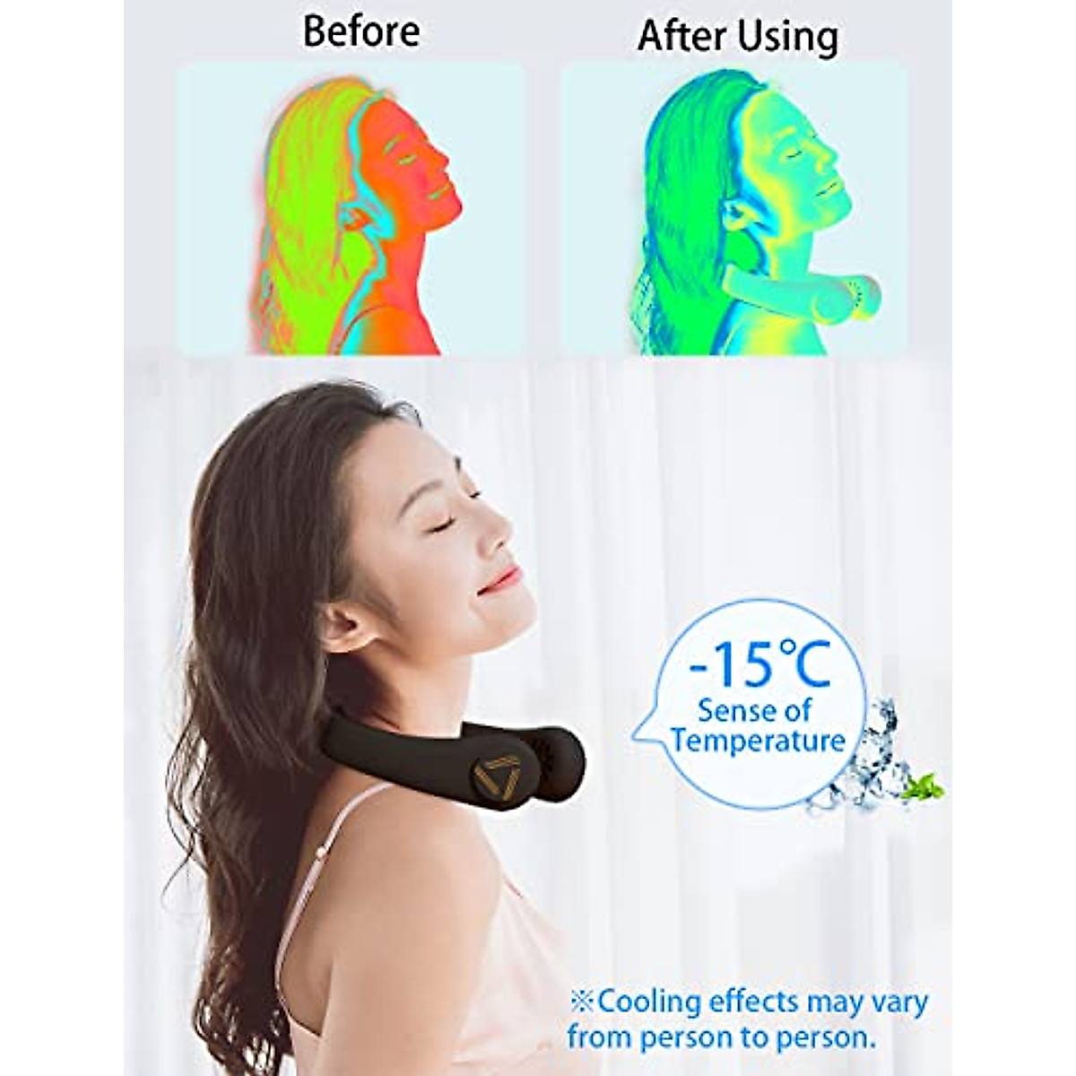 TOWOOZ Portable Neck Fan, Bladeless Neck Fan Hands Free Portable Neck Fan 4000 mAh Ultra Quiet Rechargeable Portable Hanging Neck Fan with 3 Speeds Adjustment, Wearable Fan for Outdoor (Black)