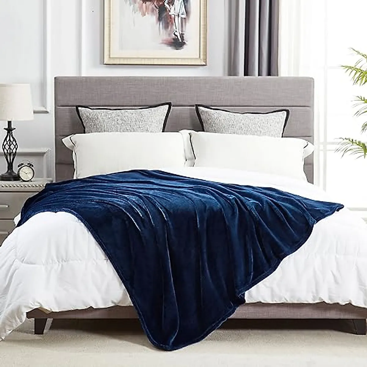 DREAMNINE Large Soft Plush Fleece Throw Blanket 60" x 80", Solid Shag Minky Lightweight Fuzzy Flannel Blanket for Bedroom, Luxury Washable Cozy Warm Velvet Blankets for Couch Sofa, Twin Size,Navy Blue