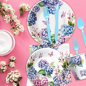 HIPVVILD Hydrangea Floral Plates And Napkins Party Supplies, Hydrangea Party Decorations, Paper Plate, Cup, Napkin, Fork, Flower Hydrangea Birthday Bridal Baby Shower Wedding Decorations | Serve 24