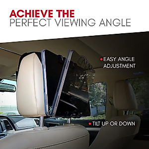 Macally Tablet Holder for Car Headrest for Happy Kids - (Upgraded) iPad Car Holder Back Seat Mount Strap - Rear Facing Head Rest iPad Holder for Car Backseat with Adjustable Case Angles