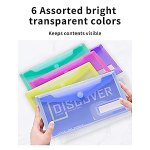 Sooez 24 Pack Plastic Pencil Pouch, Clear Poly Envelopes File Bag Bill Bag Pencil Case with Label Pocket, Plastic Pencil Case Bulk for A6 Size Files School, Office Storage