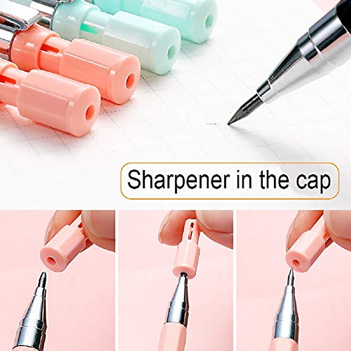 3pcs 2.0 mm Mechanical Pencil with 18pcs Black Lead Refills, Cute Kawaii Pencils for Draft Drawing Writing Crafting Art Sketching Student Gift Office School Supplies Korean Stationery, Random Color