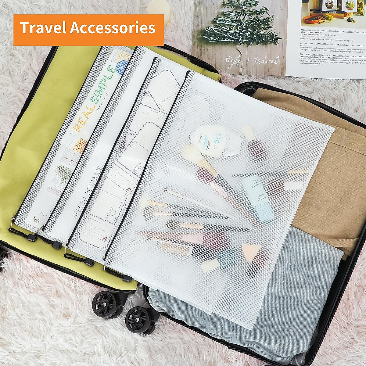 EOOUT 24pcs Mesh Zipper Pouches, A3 Size Waterproof Black Zipper Bags, Water-Resistant Plastic Document Pouch for School Office Supplies, Puzzles & Games Organizing Storage