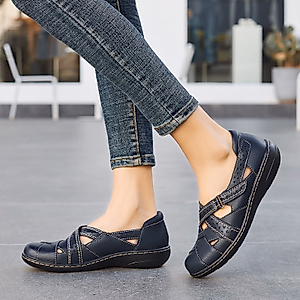 TERRIKAT Women's Casual Navy Loafers Cute Slip On Comfort Walking Flats Leather Driving Moccasins Fashion Closed Toe Boat Shoes 8.5 M US 1308-Lan8.5