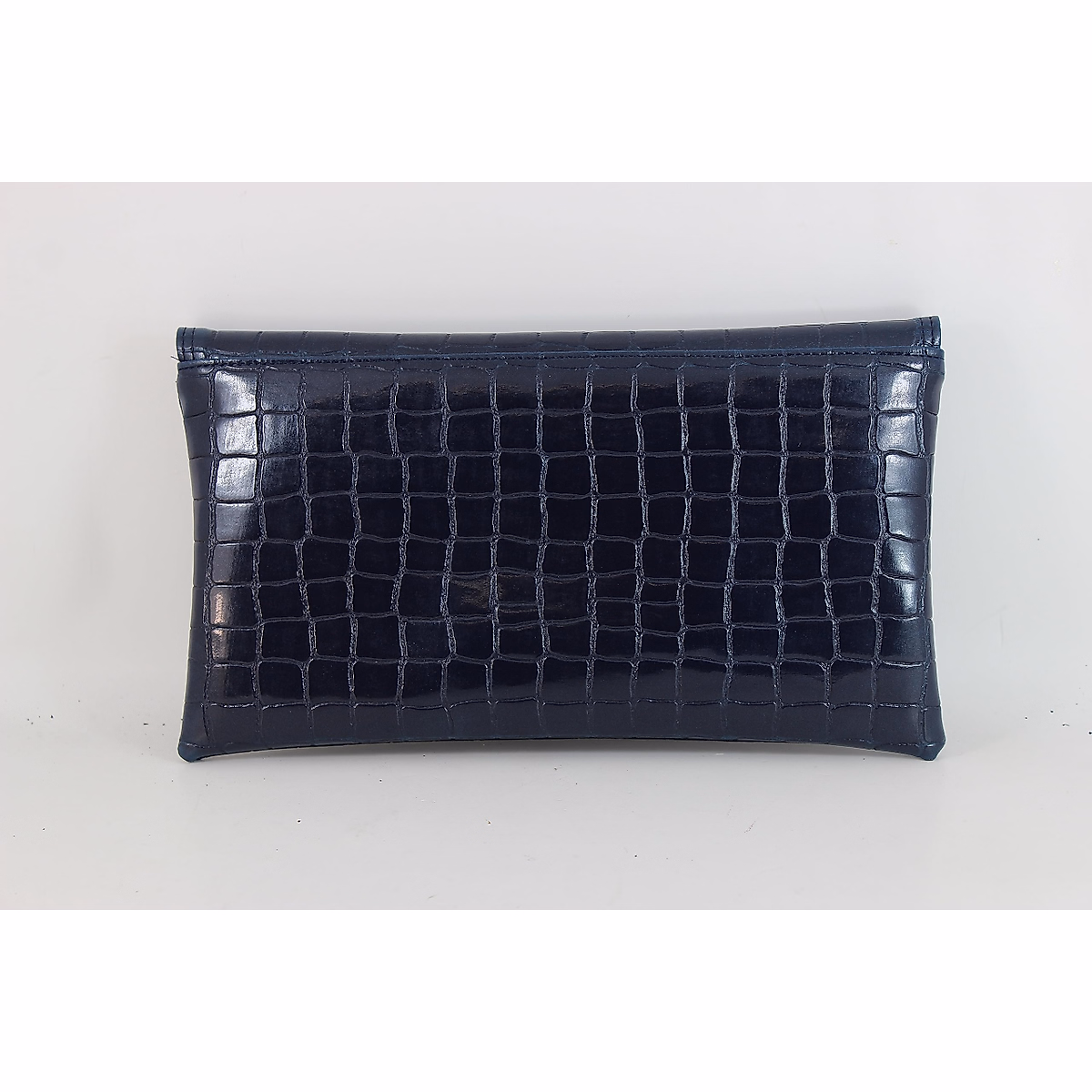 LONI Womens Neat envelope patent croc clutch bag in Black
