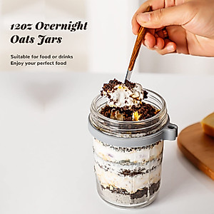 PAIKON Overnight Oats Containers with Lids and Spoons, 4 Pack Mason Jars Oatmeal Container,12 oz Glass Overnight Oats Container, Airtight Jars For Yogurt Milk Pudding Cereal Fruit