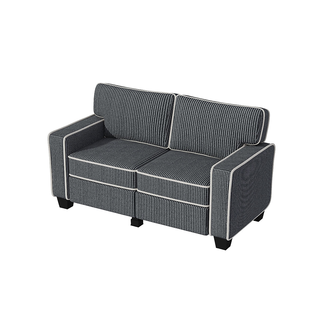 FANYE Gray 2 Accent Deep Cushions Seaters Plastic Legs Loveseat Double Couch with Storage, Modern Corduroy Upholstery Sofa Love Seat W/Square Armrest for Home Office Apartment Small Space Living Room