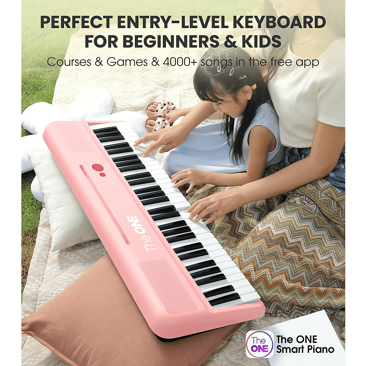 The ONE Smart Keyboard COLOR 61 Lighted Keys Piano Keyboard, Digital Piano for Beginners with 256 Tones, 64 Polyphony, Built-in LED Lights and Free Apps (Pink)