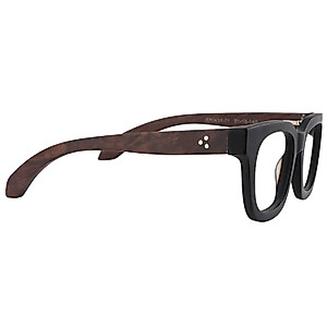 Zeelool Retro Thick Rectangle Glasses Frame for Men, Wood Arm Acetate Frame Rim with Non-prescription Clear Lens Sam FP0432-01 Black