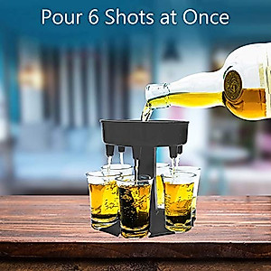 6 Shot Glass Alcohol Dispenser and Holder | Gray | Includes 6 Compatible Acrylic Shot Cups, Opener Tools, and Game Dice | Great for Parties, Bars, and Hosting | Multiple Wine Dispenser