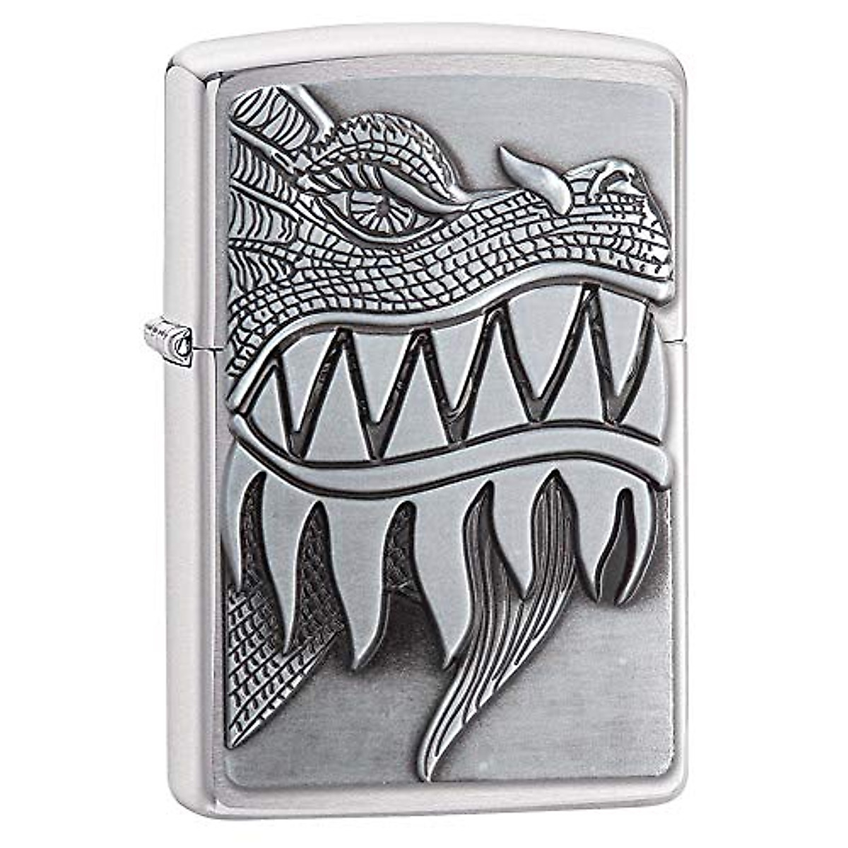 Zippo Fire Breathing Dragon Emblem Brushed Chrome Pocket Lighter, One Size