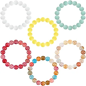 6 Pcs Lava Stone Bead Bracelet, Natural Gemstone Stretchy Bracelets- Aromatherapy Essential Oil Diffuser Healing Chakras Agate Crystal Elastic Lucky Bracelets Gifts for Women
