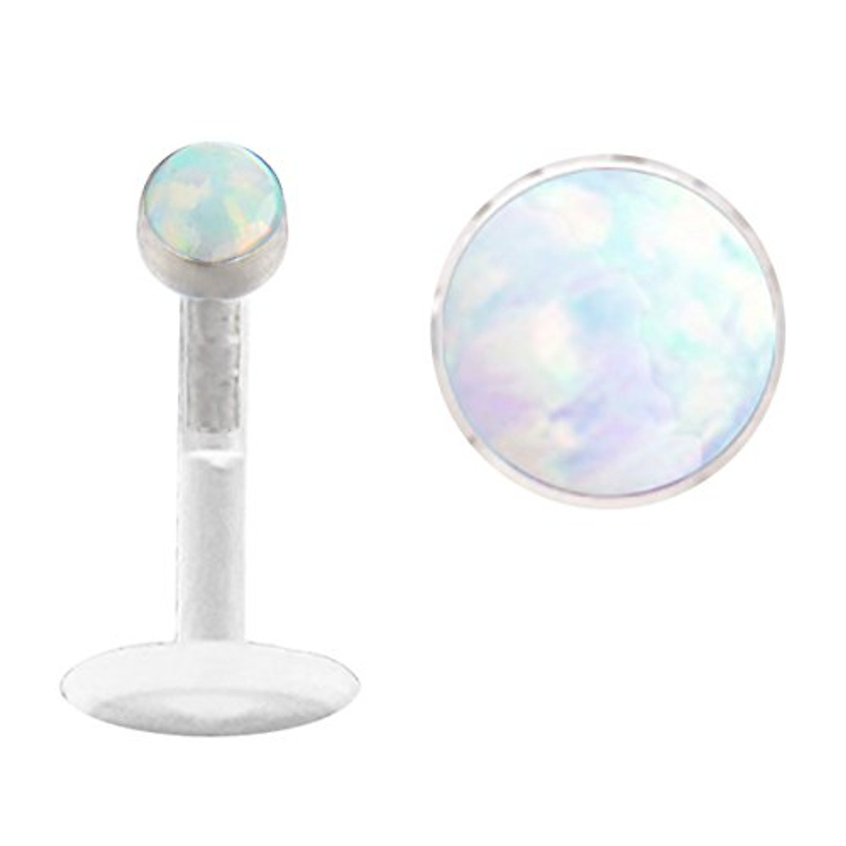 White Fire Synthetic Opal Flex Flexible Bioplastic Labret Monroe Lip Tragus Piercing bar Body Jewelry Ring 14g, 14 Gauge