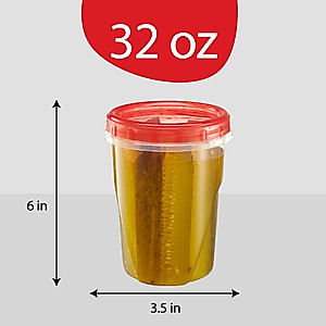 PLASTICPRO 6 Pack Twist Cap Food Storage Containers with Red Screw on Lid- 32 oz Reusable Meal Prep Containers - Freezer and Microwave Safe Red Plastic Food Storage