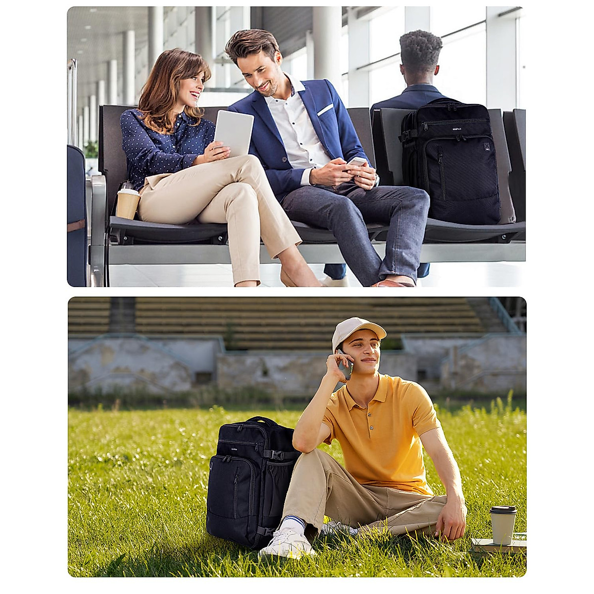 ECOHUB Large Travel Backpack For Women Men Carry on Backpack Airline Approved Personal Item Travel Bag 18x14x8 Casual Daypack School Bag Fit 14 Inch Laptop with USB Charging Port, Grey