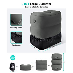 Inflatable Foot Rest for Air Travel, Airplane Footrest Adjustable Height Travel Foot Pillow Kids Bed,Portable Foot Rest Pillow for Kids & Adults on Plane,Car,Train,Office 2Pack (Dark Grey)