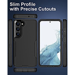 Dahkoiz for Samsung Galaxy S23 Case, with Dust-Proof Port Cover, Full Body Protection Rubber Cover Phone Case for Samsung Galaxy S23 5G 6.1-Inch, Black/Black