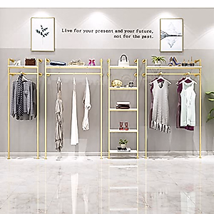 FURVOKIA Creative Wall Mounted 1 Tier Clothes Display Rack,Clothing Retail Store Floor-Standing Garment Rack,Organization Clothing Metal Hanging Rod,Storage Shoes Bags Shelf (47.2" L, Gold A)