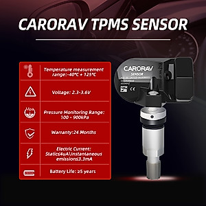 CARORAV TPMS Sensor, 4-Pack Tire Pressure Sensor Replacement for Chrysler Jeep Dodge Ram, 433MHz OE Replaces#56029398AB 68142397AA 68241067AA 68241067AB