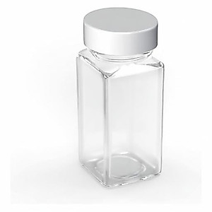 Tafts SQUARE Glass Spice Jars & Bottles l 33% Thicker - 12 Pcs Glass Spice - 3 oz or 4oz Empty Glass Spice Seasoning Containers l Shaker Lids and Airtight Caps l Aluminum Finish (Square, White)