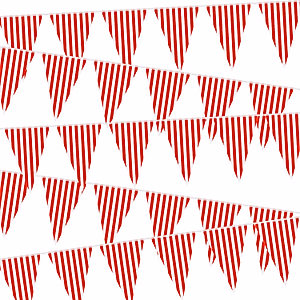 5 Packs Carnival Circus Party Decorations Supplies, Circus Carnival Bunting Banner, Red and White Pennant Banner Triangle Bunting Flag for Carnival Birthday Party, 7.4 x 10.8 Inch