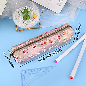 Oyachic Embroidery Pencil Case Flower Pencil Pouch Pen Box Pen Holder Organizer Bag Cosmetics Makeup for Office Supplies,pink