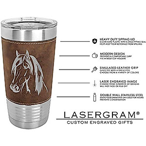 LaserGram 20oz Vacuum Insulated Tumbler Mug, Horse Head 1, (Faux Leather, Rustic)