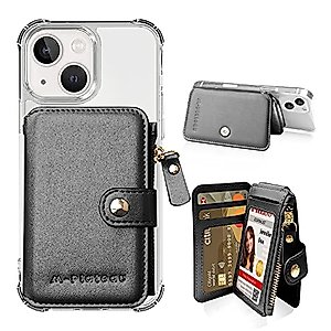 M-Plateau Phone Wallet,Card Holder for Phone Case with with Zipper Coin Purse and Cell Phone Lanyard Work with iPhone 14 and Most of Smart Cell Phones (Black)