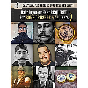 Mustache Wax Extra Strong Hold | 1oz Bone Crusher Moustache & Beard Wax Tin | Grooming For Men | Perfect For Dali Curly English Handlebar Mustaches By Death Grip | Heat Source Required