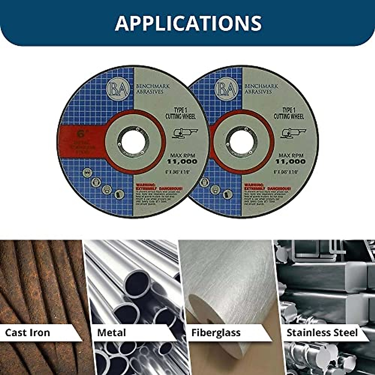 Benchmark Abrasives 6" Pro Metal Self-Sharpening Steel Cutting Cutoff Wheel .045" Thick 7/8"Arbor, Angle Grinder Wheel, Grinder Cutting Wheel - 50 Pack