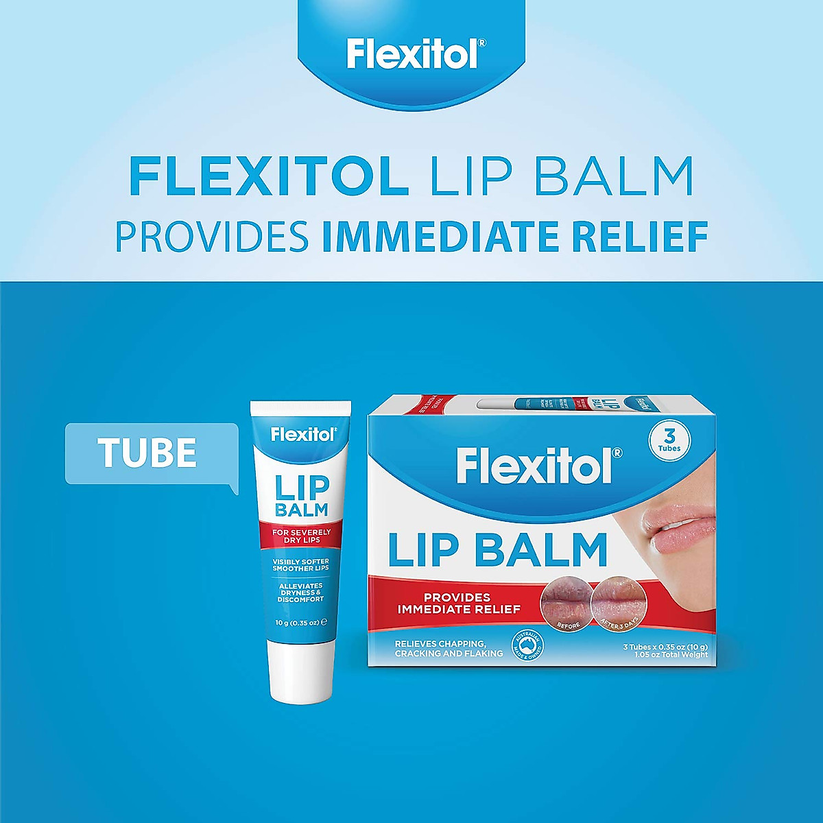 Flexitol Lip Balm, 0.35 Ounce Tube, Cream White, 3 Count (Pack of 1)