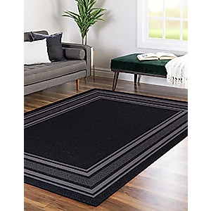 Beverly Rug Modern Bordered 5X7 Area Rug for Living Room, Dining Room Rug, Bedroom Carpet, Indoor Non Skid Rubber Backed Area Rugs, Black