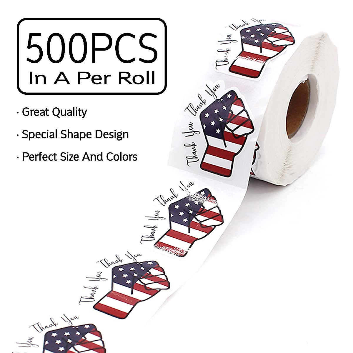 Wailozco 1.5'' America Flag Thank You Stickers,Thank You Stickers,Handmade Stickers,Business Stickers,Envelopes Stickers for Online Retailers,Handmade Goods,Small Business,500 Labels Per Roll