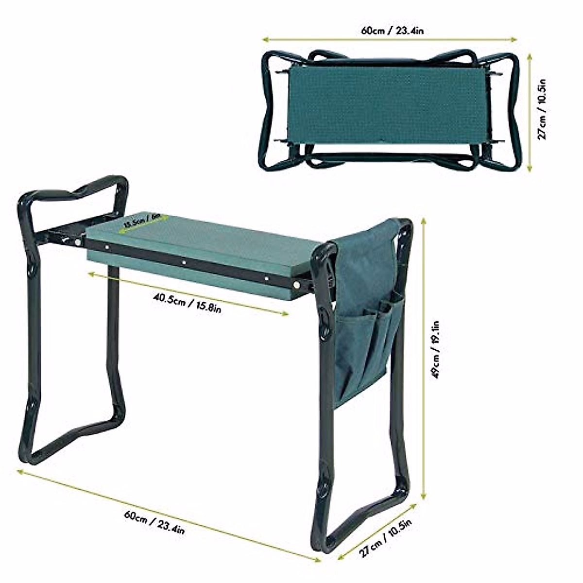 HAOJU Folding Sturdy Garden Seat with Bonus Tool Pouch and Widen Soft EVA Foam Pad, Outdoor Lawn Bench Chair/Stool for Protects Knees or Rest