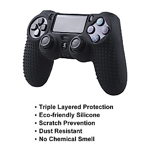 Silicone Covers Compatible with PS4 Controller - 2 Pack Anti-Slip Protector Controller Case Skins - with 4 Pairs Thumb Grips - Black & White