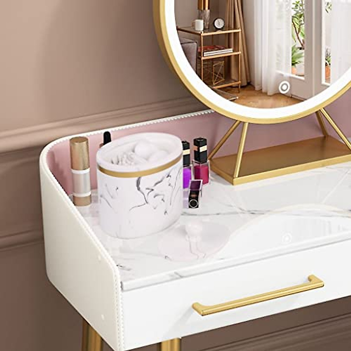 Tonxus Bathroom Vanity Countertop Divided Jars with Lid,Cotton Swab Holder,Resin Cotton Ball Container Makeup Sponges Cosmetics Canister,Bath Salts Storage Box (T1-B1-15WH)