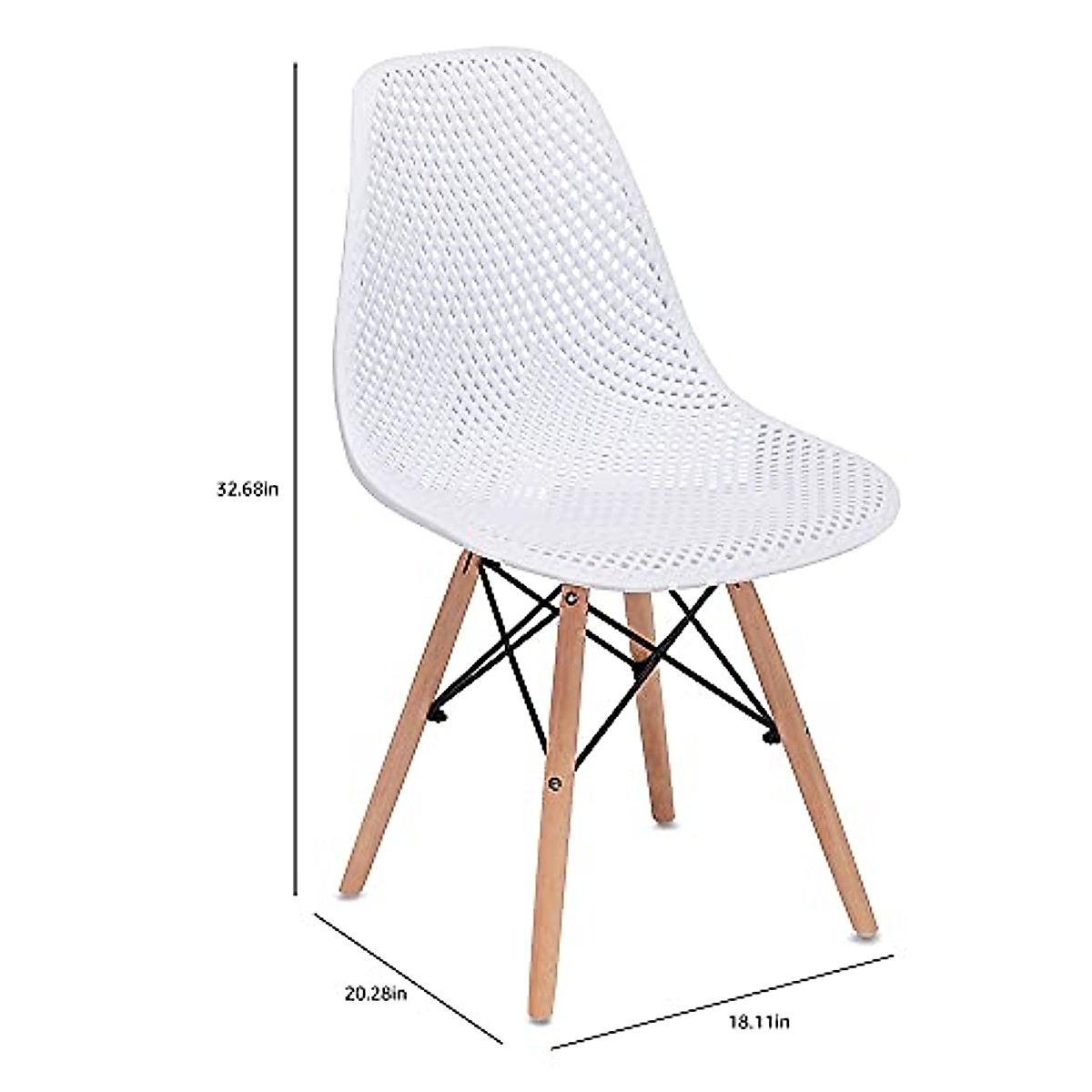 CangLong Dining Mid Century Modern Hollow Back Design Plastic Shell Armless Side Chair with Beech Wood Legs, Set of 1, White