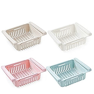 Refrigerator Drawer Storage Box, Refrigerator Tray, Refrigerator shelf,4 Pack Retractable Pull-out Refrigerator Storage Boxes, Kitchen Supplies and Sundries Sorting Box