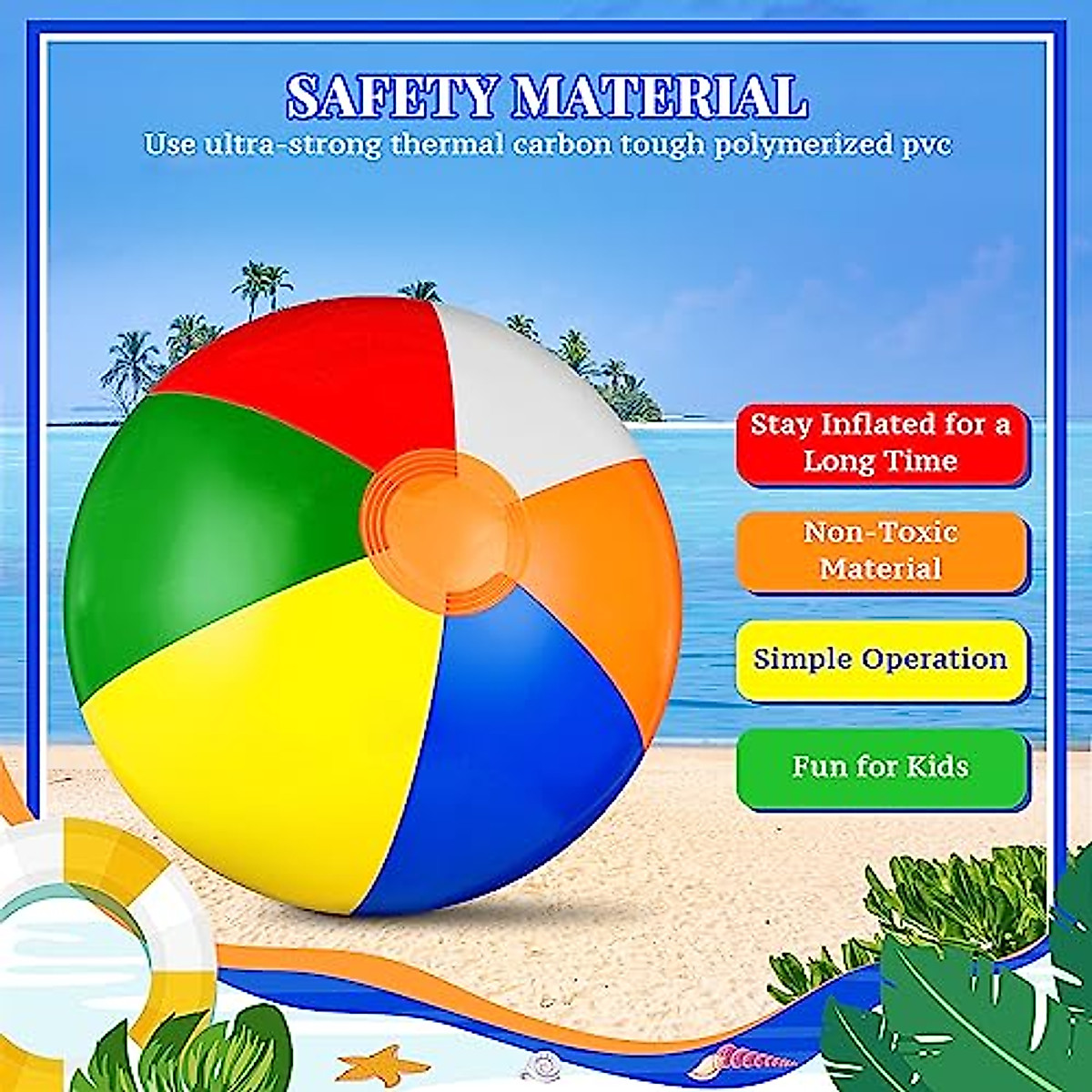 BBTO 72 Pieces Beach Balls Bulk 15.7''/14''/12''/9'' Inflatable Beach Ball Rainbow Blow Up Beach Balls Sport Balls for Adults Summer Pool Toys Water Games Hawaiian Birthday Party Favors