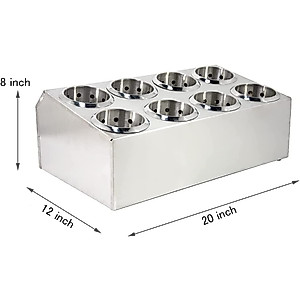 MYOYAY Commercial 8 Cups Stainless Steel Cylinder, Silverware Caddy Commercial 8 Holes Utensil Holder Stainless Steel Flatware Organizer Restaurant Flatware Cylinder Holder