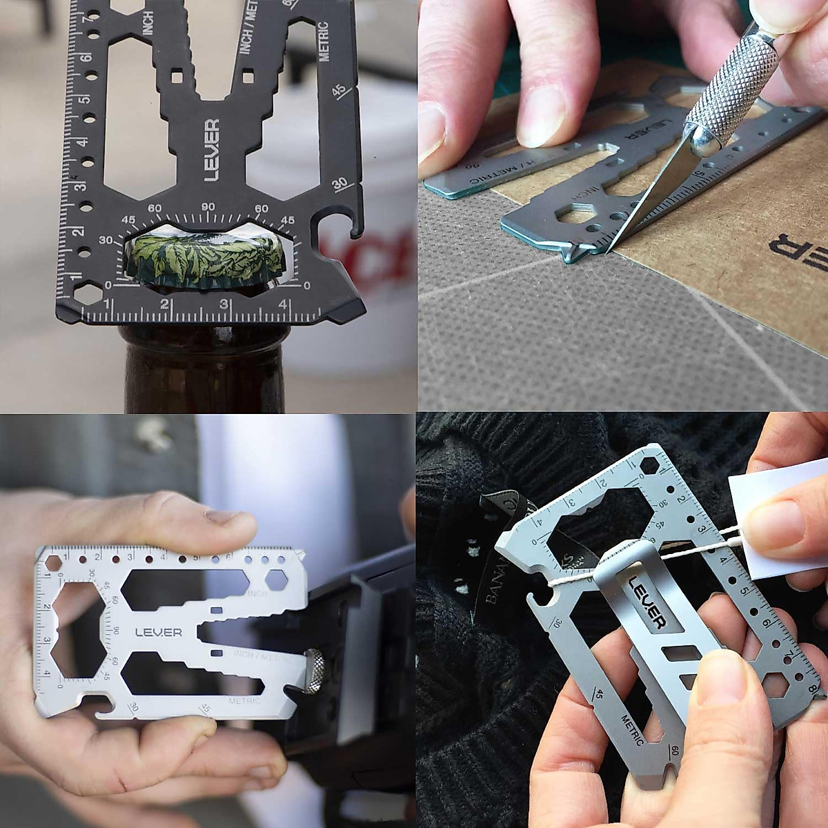 Toolcard Pro with Money Clip - 40 in 1 Credit Card Multitool Card - Sleek Minimalist Stainless Steel Wallet Card and Money Clip by Lever Gear (Silver)