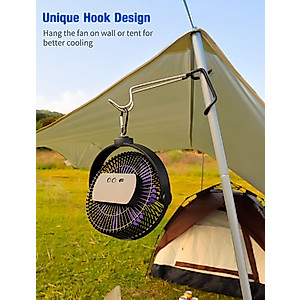 8" Portable Camping Fan, 10000mAh Rechargeable Tripod Fan with Tent Hook, 4 Speeds, 360° Rotation Battery Operated Fan for Outdoor Camping Tent Hurricane
