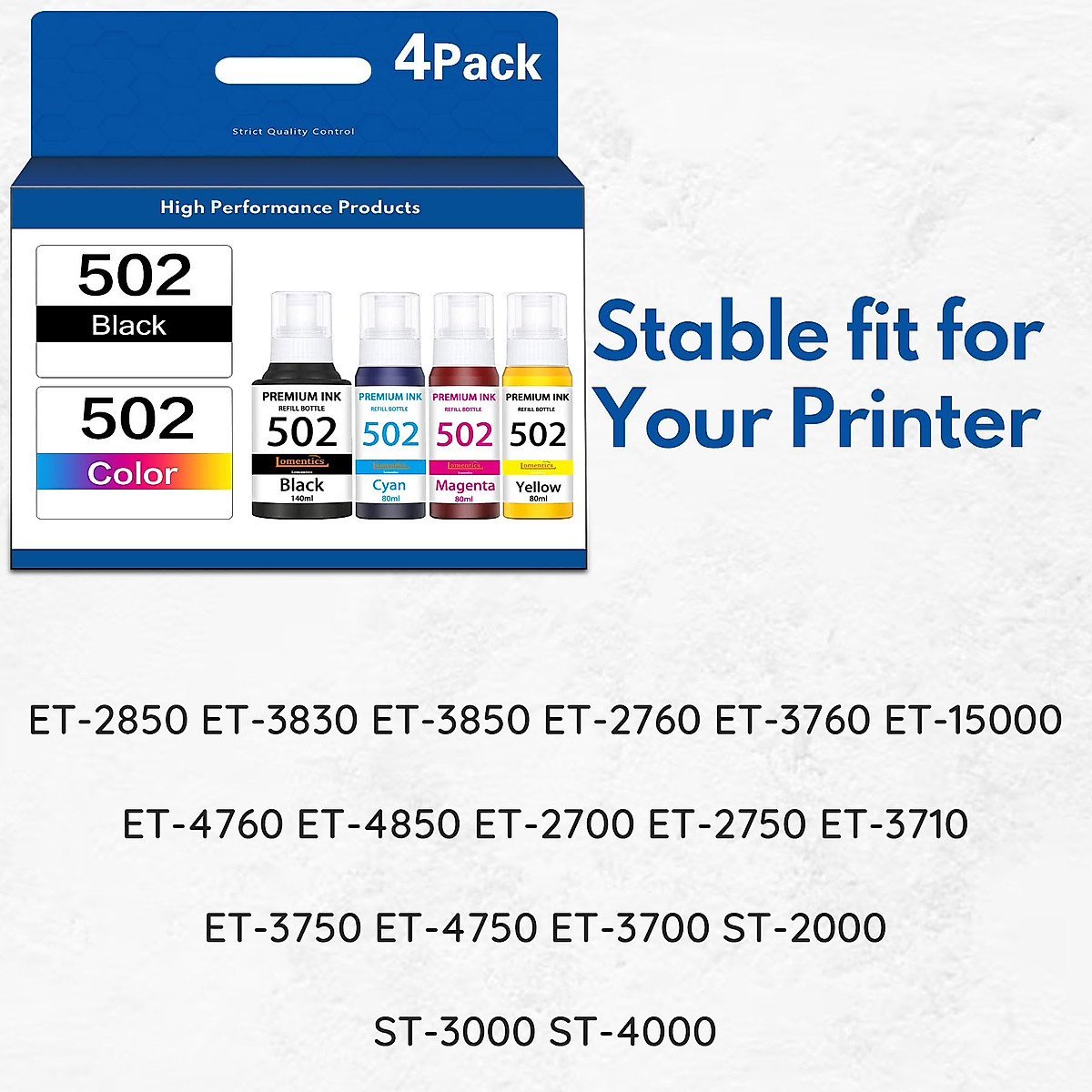 LOMENTICS Compatible Ink Cartridge Bottle Replacement for Epson 502 (Black, Magenta, Yellow and Cyan, 4-Pack)