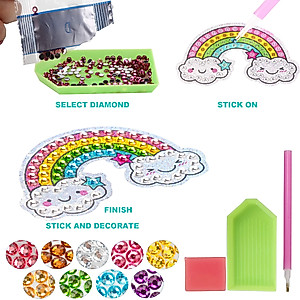 16 Pieces Big Diamond Painting Stickers Kits, Make Your Own Gem Stickers, 5D Diamond Painting by Numbers Cfart Kits for Girls Kids Toddler Ages 3-5 4-6 6-8