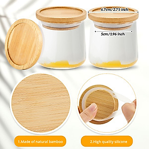 6 Pack Yogurt Jar Lids Set Bamboo Wood Lids with Silicone Sealing Rings Compatible with Oui Yogurt Jars Airtight Glass Storage