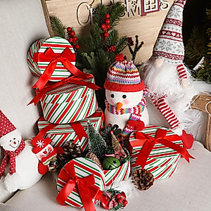 Qilery 8 Pcs Christmas Round Nesting Gift Boxes Candy Cane Gift Boxes Red and White Christmas Cookie Boxes with Lids 4 Assorted Size Stackable Cardboard Box with Red Ribbon for Gift Giving Wrapping