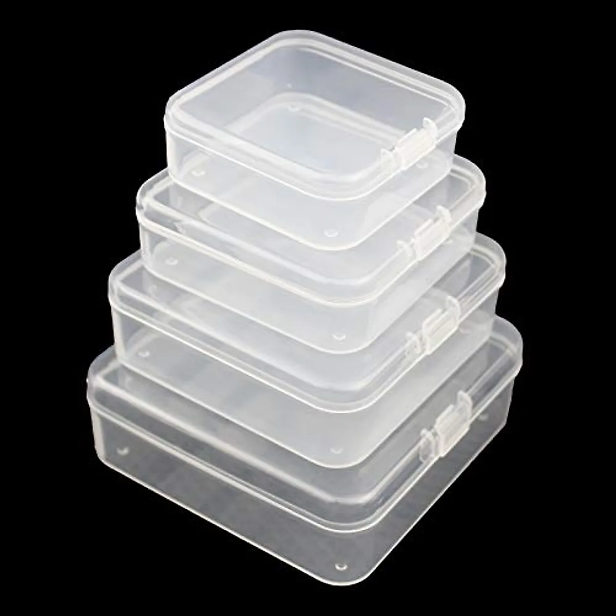 LJY 32 Pieces Mixed Sizes Square Empty Mini Clear Plastic Storage Containers Box Case with Lids for Small Items and Other Craft Projects