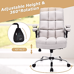 POWERSTONE Ergonomic Office Chair Big and Tall High-Back Executive Computer Desk Chair Upholstered Comfortable Home Office Chair with Flip-up Arms 400 LBS, Beige