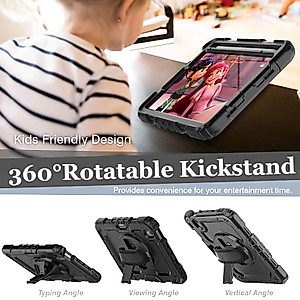 iPad Mini 6 Case 8.3 Inch 2021 with Pencil Holder & Screen Protector for Kids Boys Girls & Business | AVAKOT Protective Shockproof iPad Case for Mini 6th Gen w/Hand Shoulder Strap for Car | Black