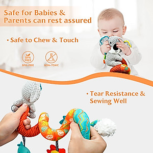 XIXILAND Car Seat Toys Baby Toys 0-3 Months Developmental, Stroller Toys Infant Toys 0-6 Months Newborn Toys, Carseat Toys for Infants 0-12 Months with Dinosaur, Lion Mirror, Teether